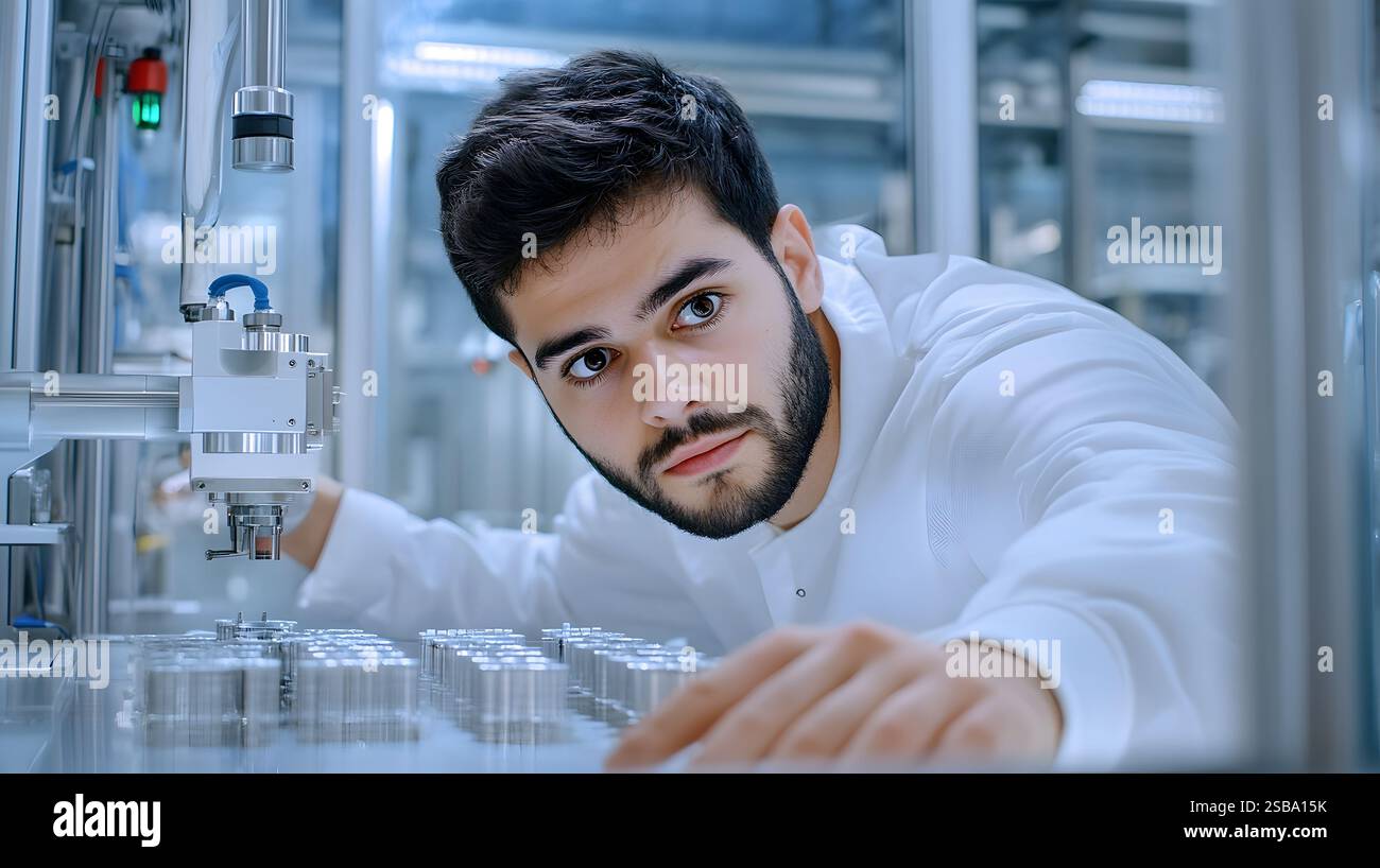 Engineer Carefully Examining Robotic Arm's Performance on a ...