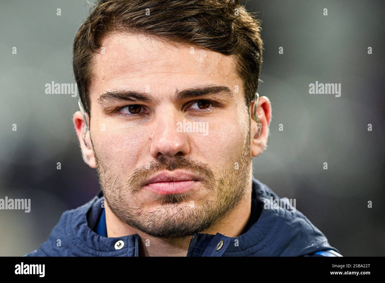 Paris, France. 01st Feb, 2025. Antoine Dupont during a TV interview during the 6 or Six Nations ...