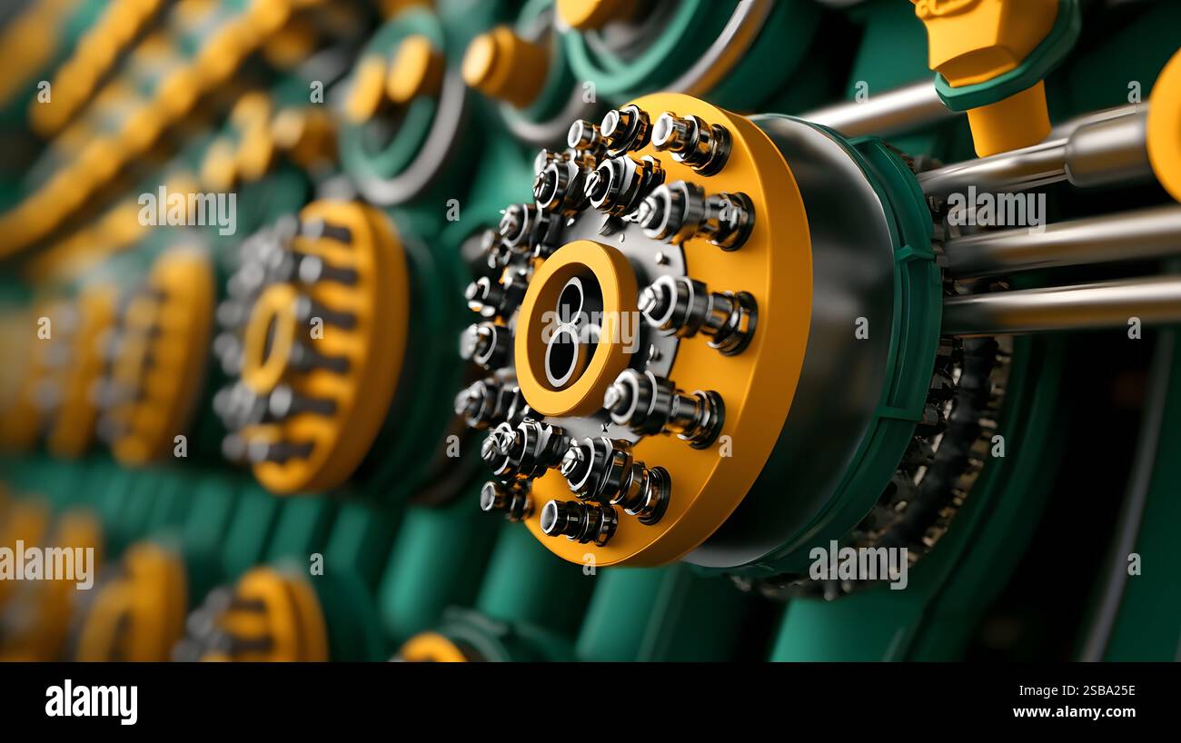 Detailed view of the complex interconnected network of pipes,valves,and ...