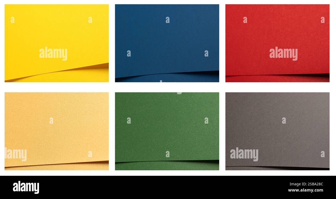 Colorful paper background set, overlapping layers in yellow, blue, red ...