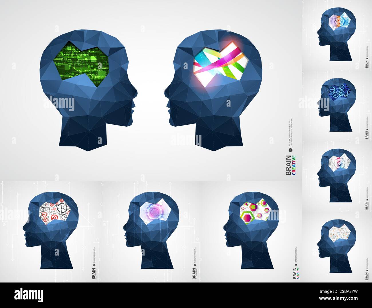 Collection of seven android heads. Image of artificial intelligence ...