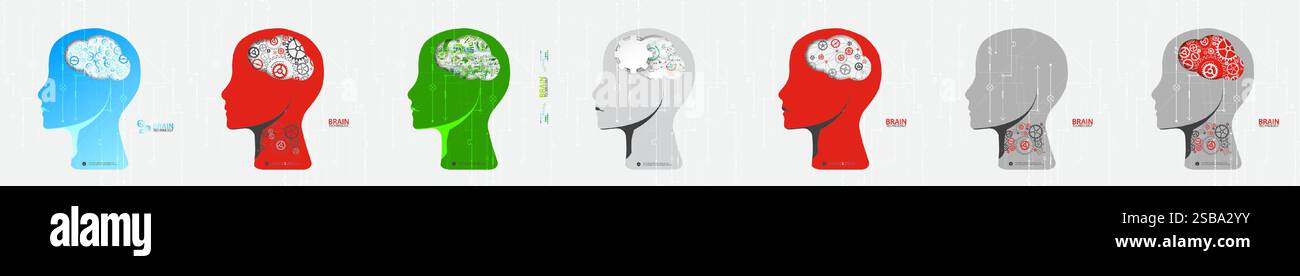 Collection of seven android heads. Image of artificial intelligence ...