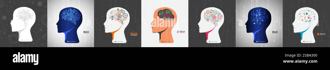 Collection of seven android heads. Image of artificial intelligence ...