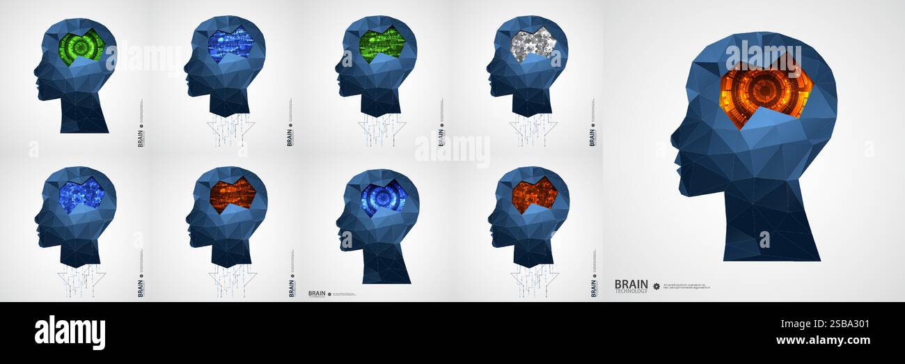 Collection of seven android heads. Image of artificial intelligence ...