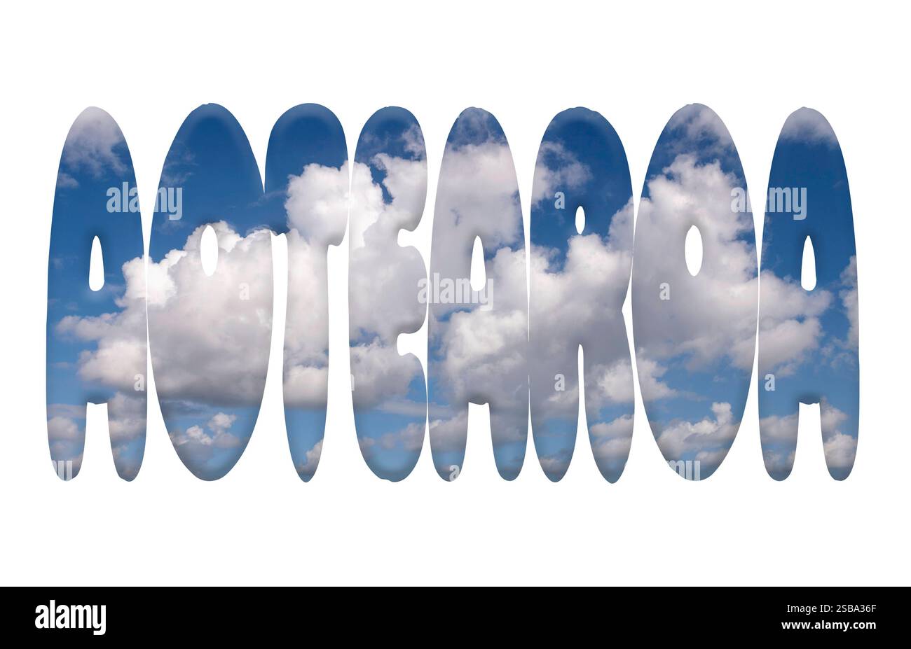 Digital composite The word Aotearoa with an overlay of a cloud ...