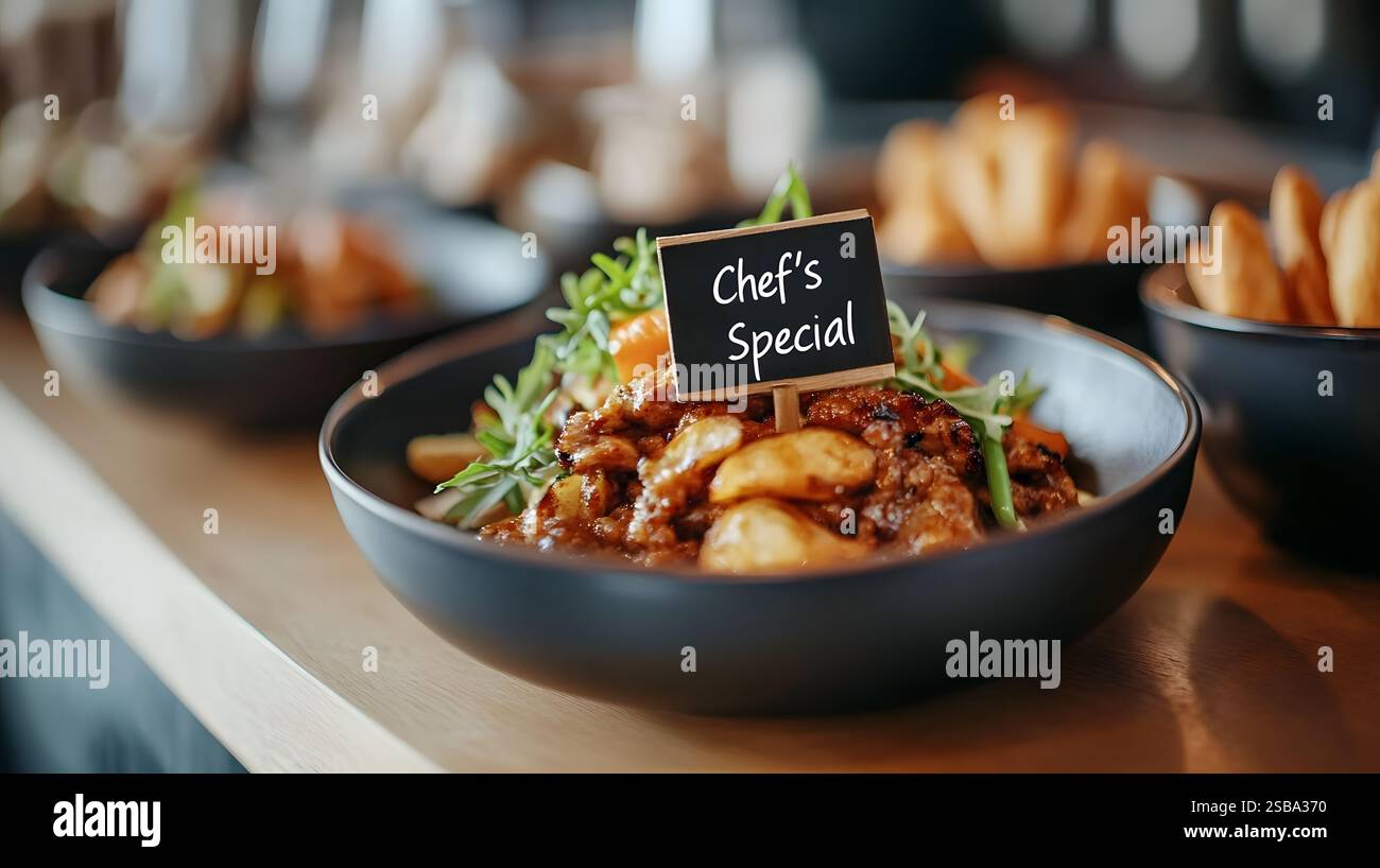 Close-up view of a restaurant menu featuring a highlighted 'Chef's ...