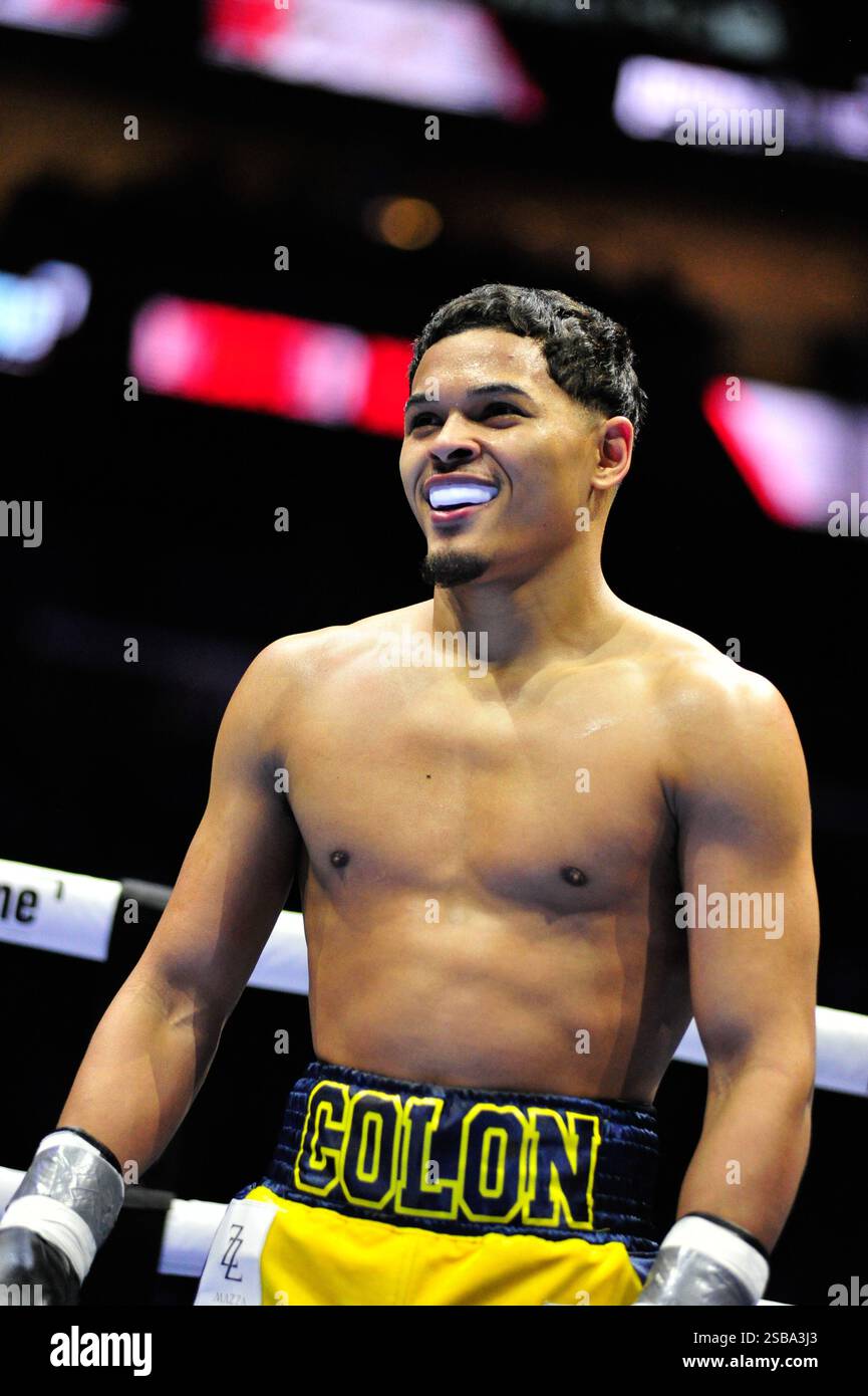 Newark, USA. 01st Feb, 2025. Angelo Ramos (red and black) fell to Keith ...