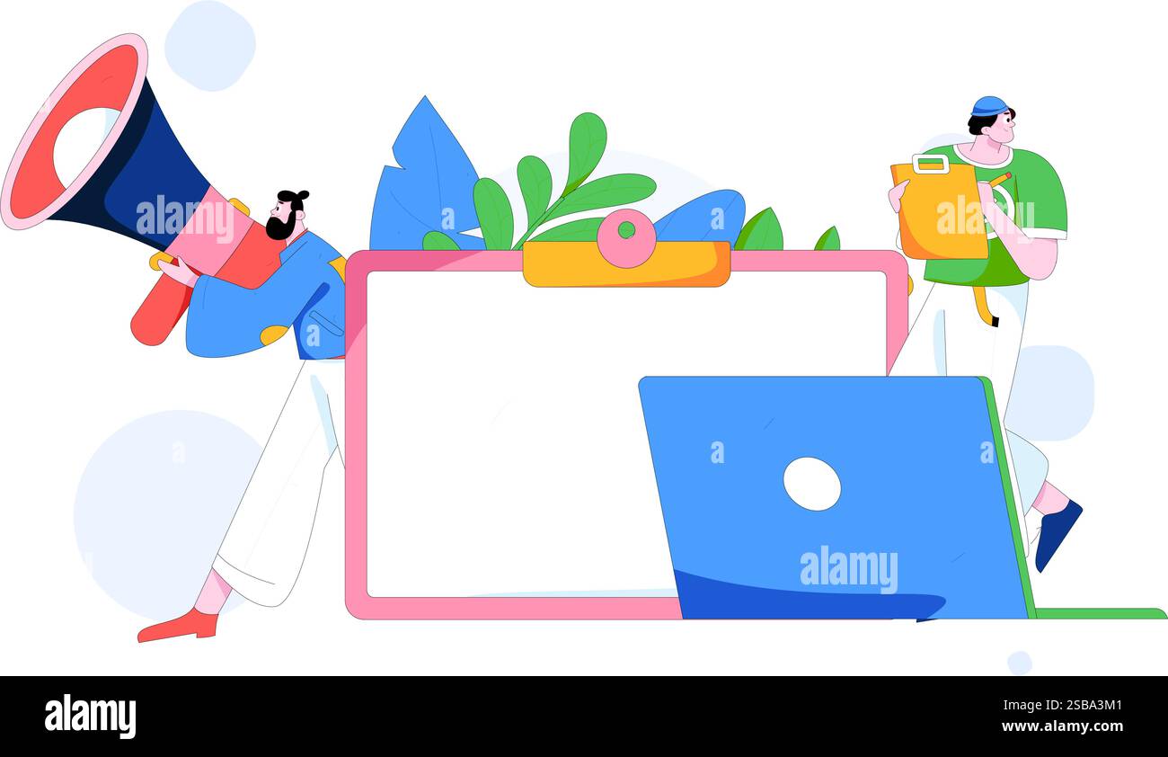 Notification announcement vector creative flat hand drawn illustration ...