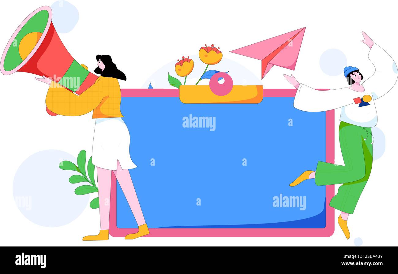 Notification announcement vector creative flat hand drawn illustration ...