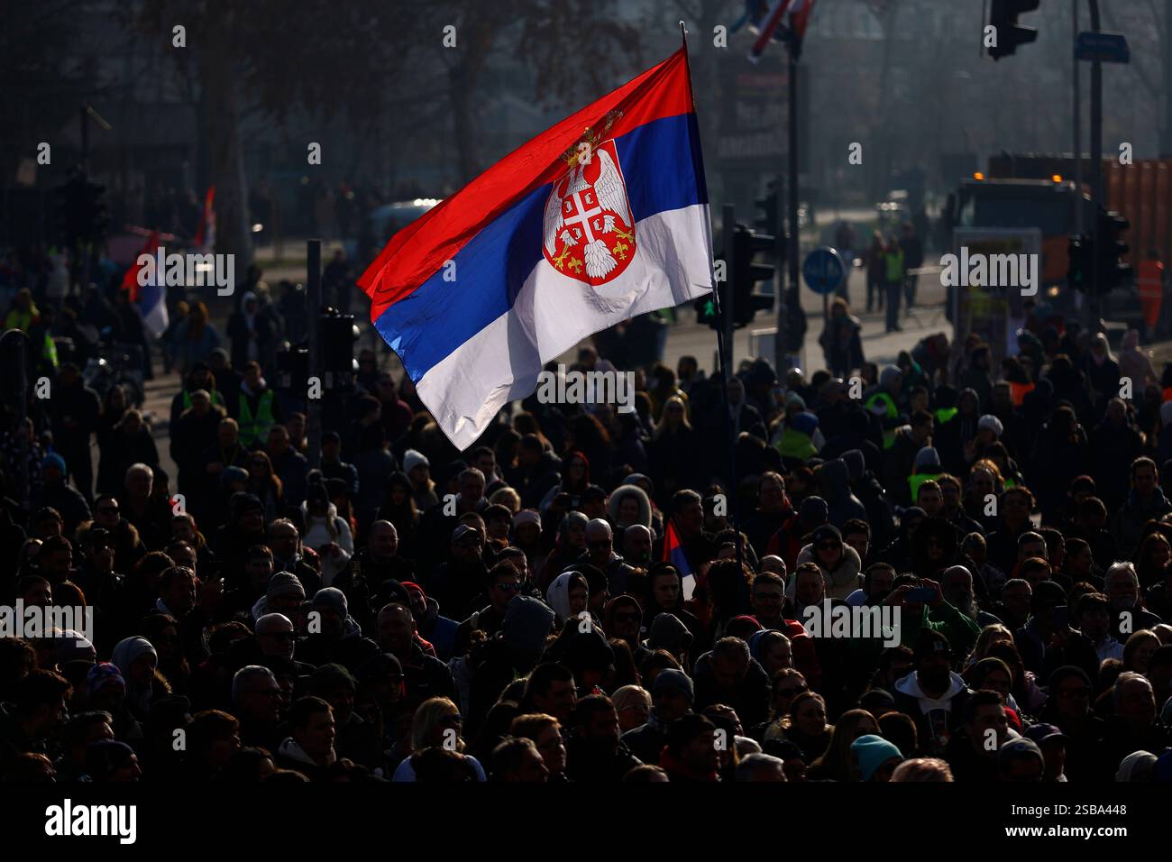 People gather during an ongoing protest over the collapse of a concrete ...