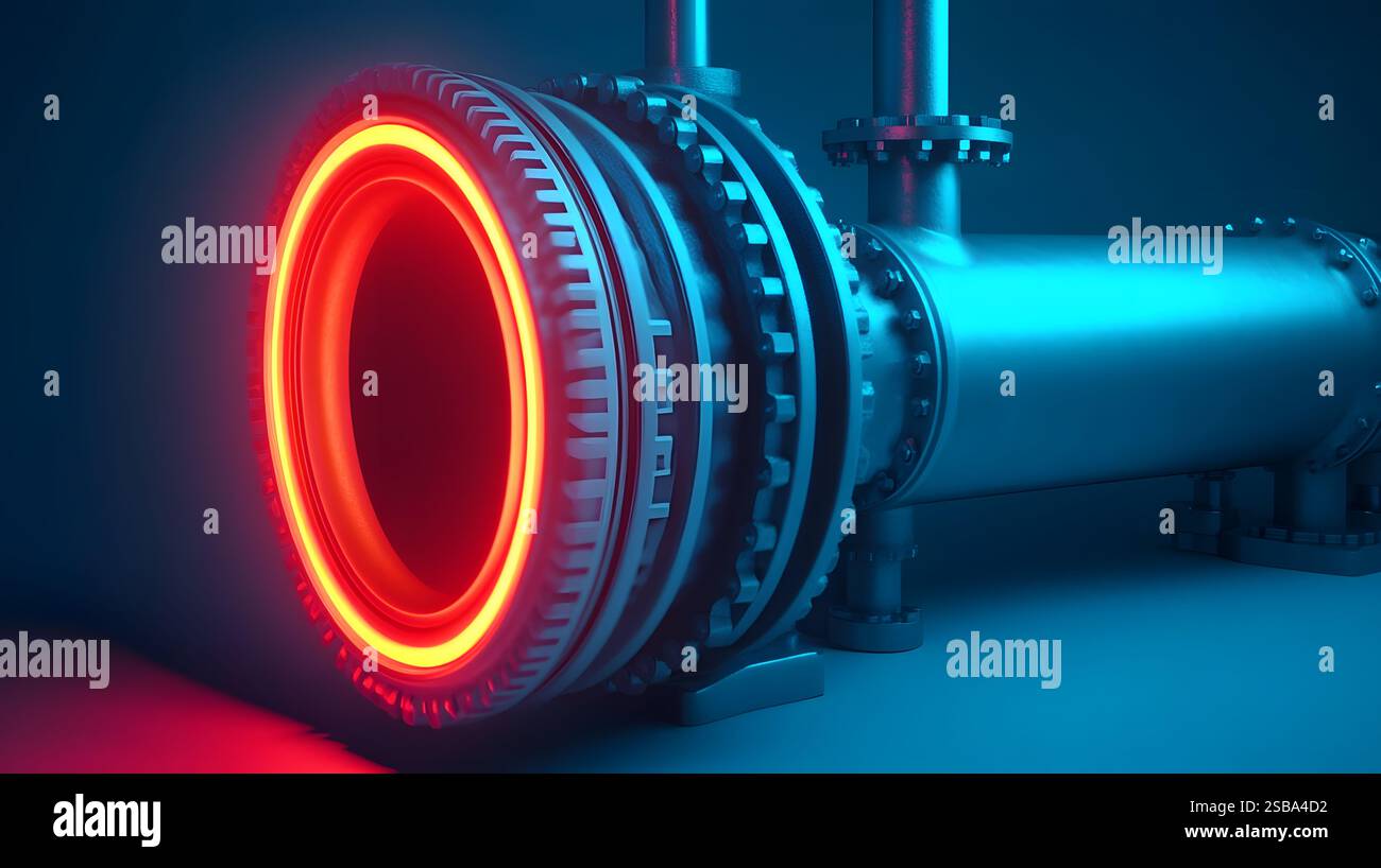 Simplistic and modern mechanical pump with glowing fluid flow in sharp ...