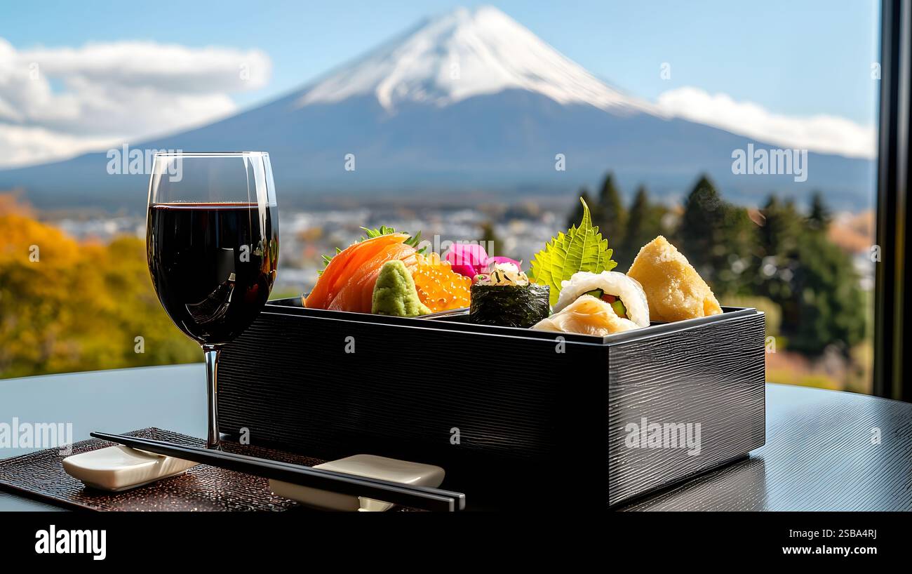 Artfully presented bento box with a variety of delicacies in vibrant ...