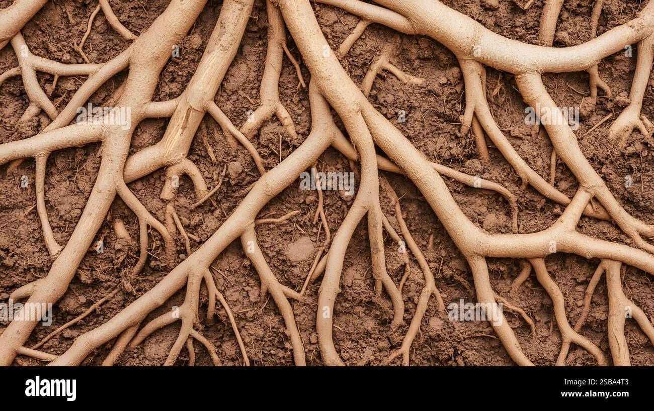 Resilient and interconnected tree roots weaving through the earthy soil ...