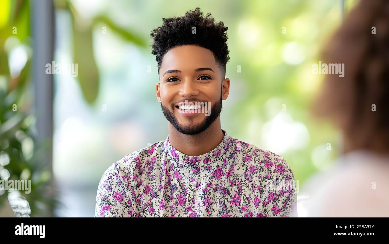 Smiling African American Stylist Promoting Hair Treatment Add-ons and ...