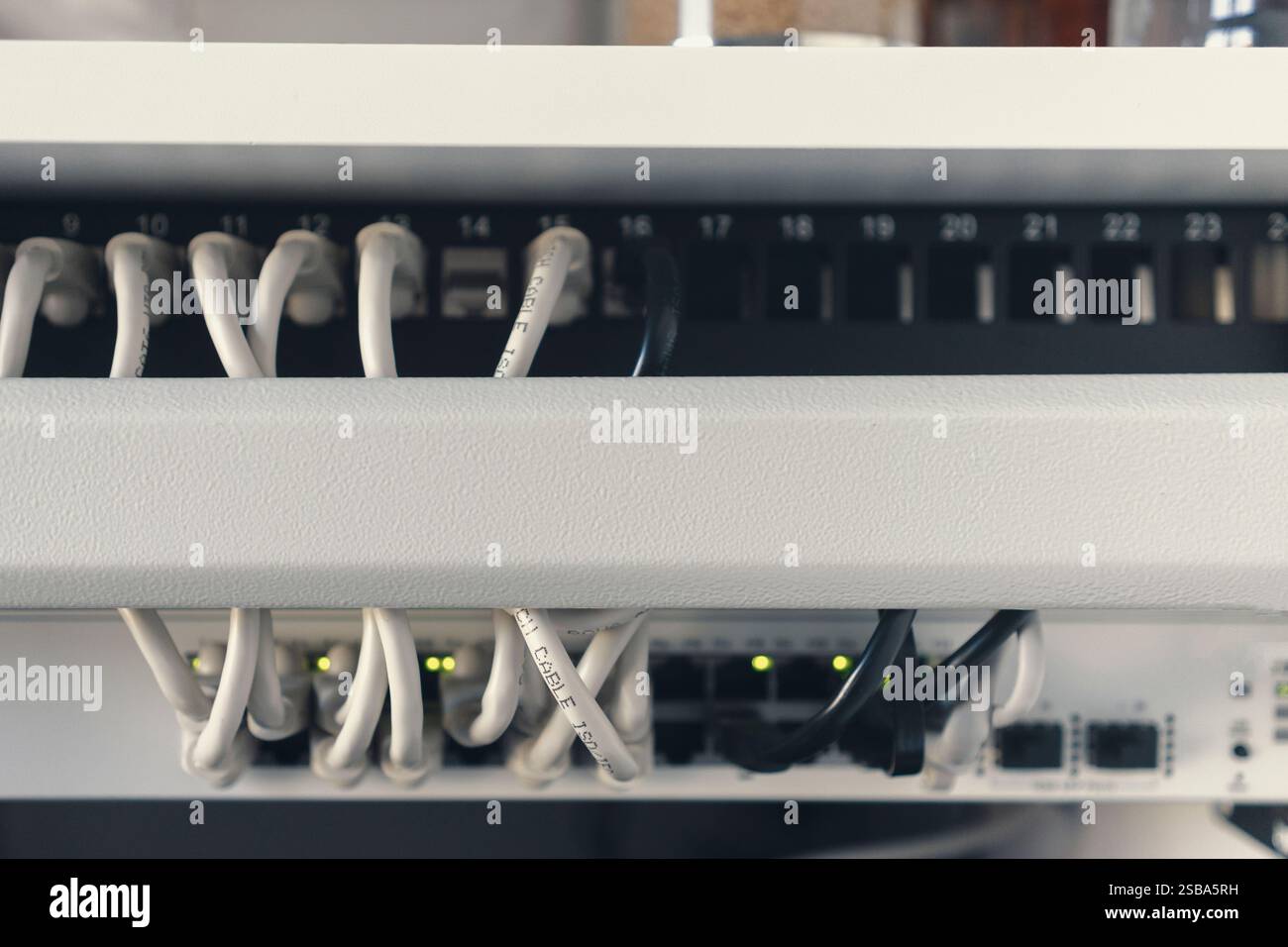A close-up look at network cables and how they are connected to network ...