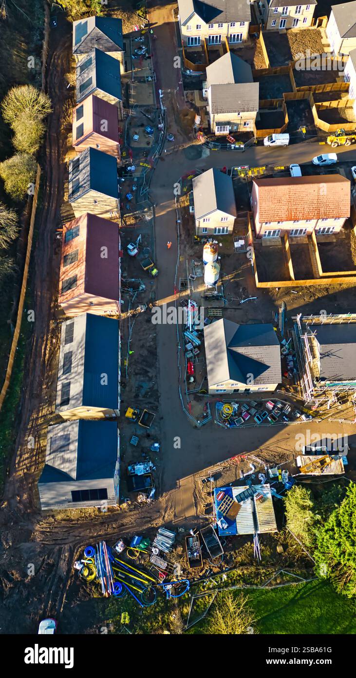 Aerial view of a residential construction site. Multiple houses in ...