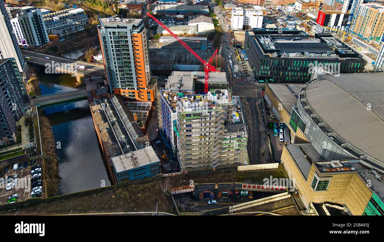 Aerial view of a city construction site featuring high-rise buildings ...