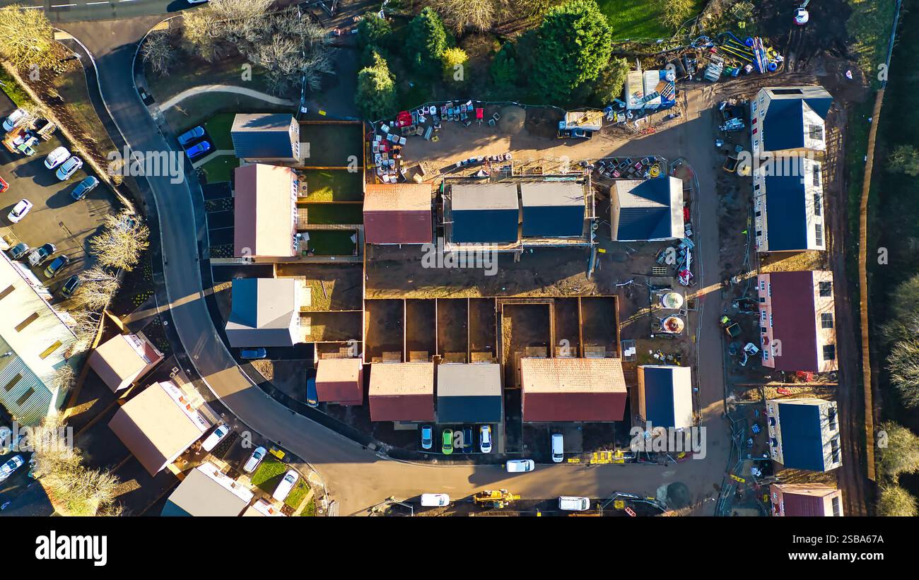 Aerial view of a residential development under construction. Houses in ...