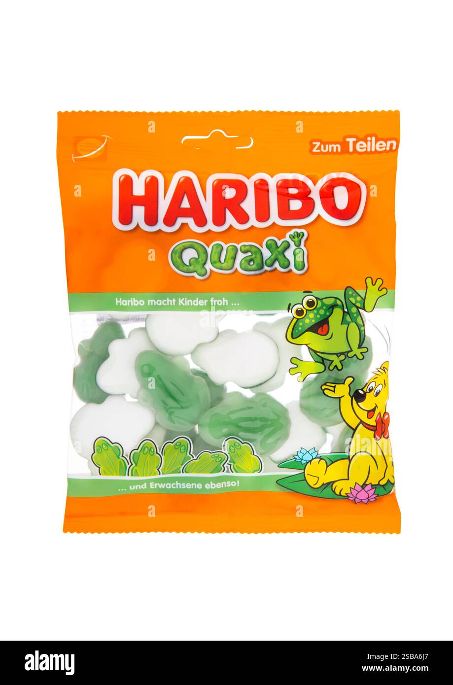 LONDON, UK - DECEMBER 09, 2024: Haribo original green frogs quaxi jelly ...