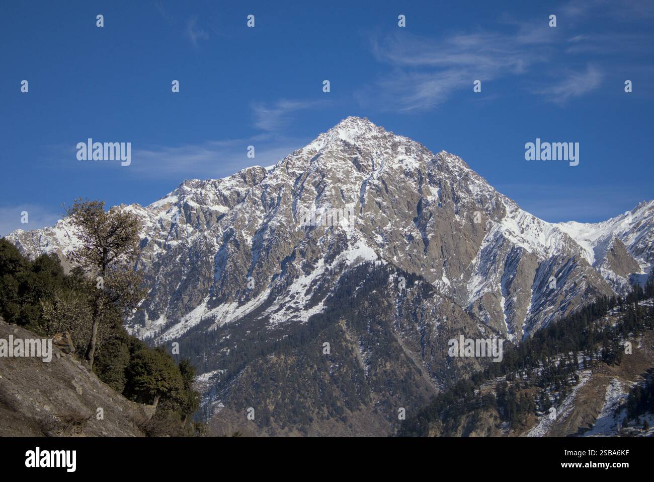 Majestic Snow-Covered Mountain Peak with Forest in Kalam, Pakistan ...