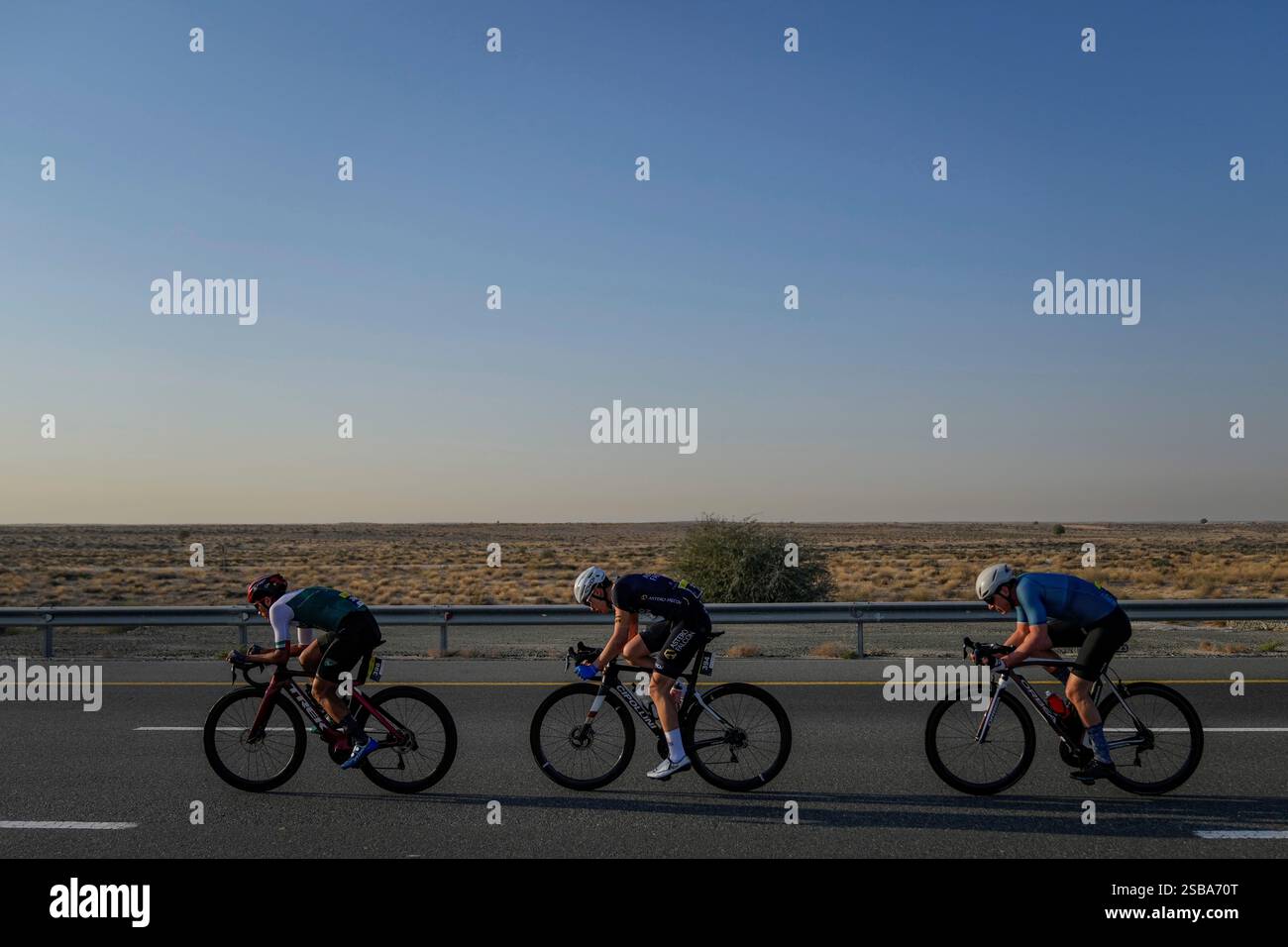 Ibrahiem Alrefai of Syria, left, sprints ahead during the L'Etape Dubai ...