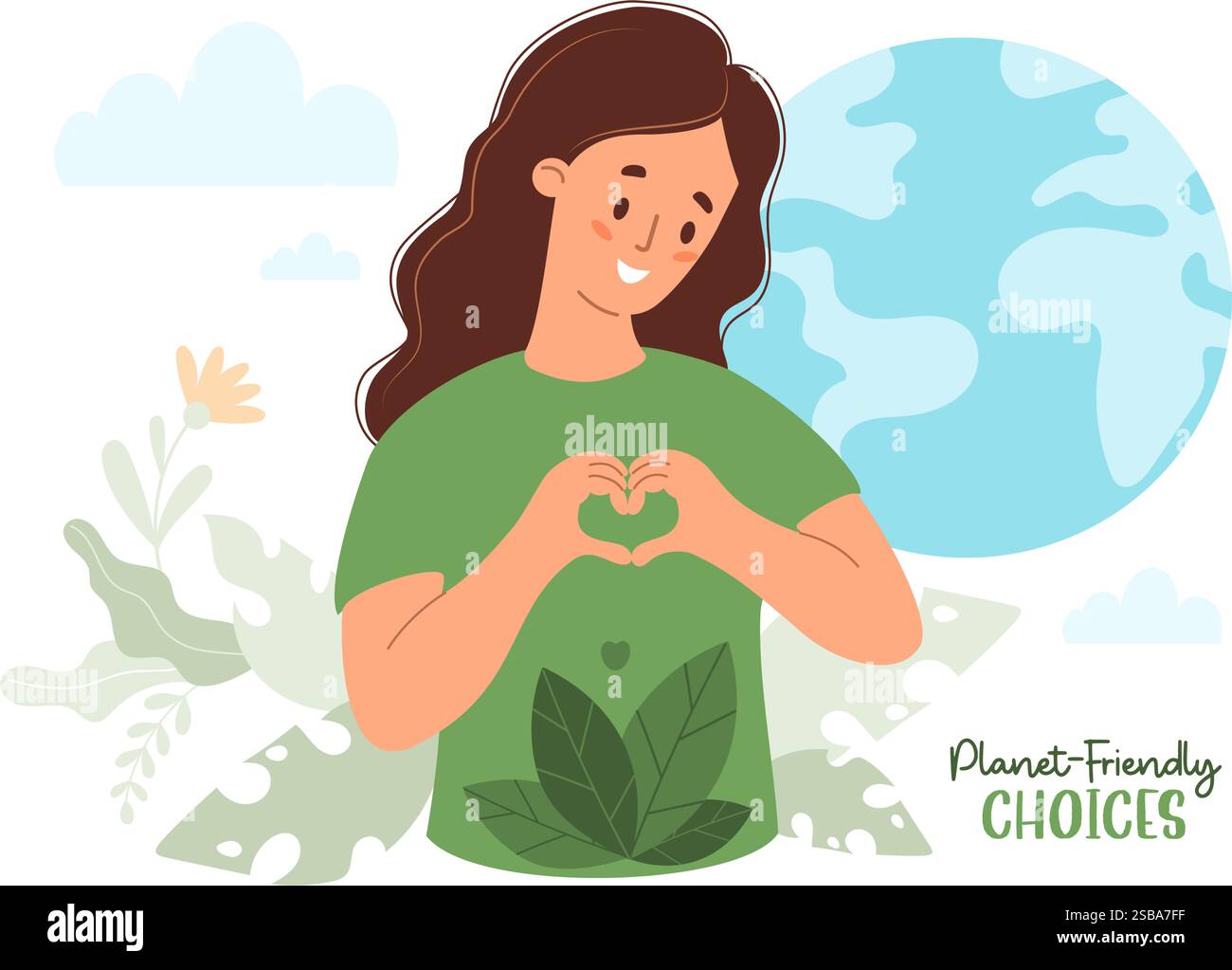 Woman Promoting Eco-Friendly Choices. Girl in green recycling clothes ...