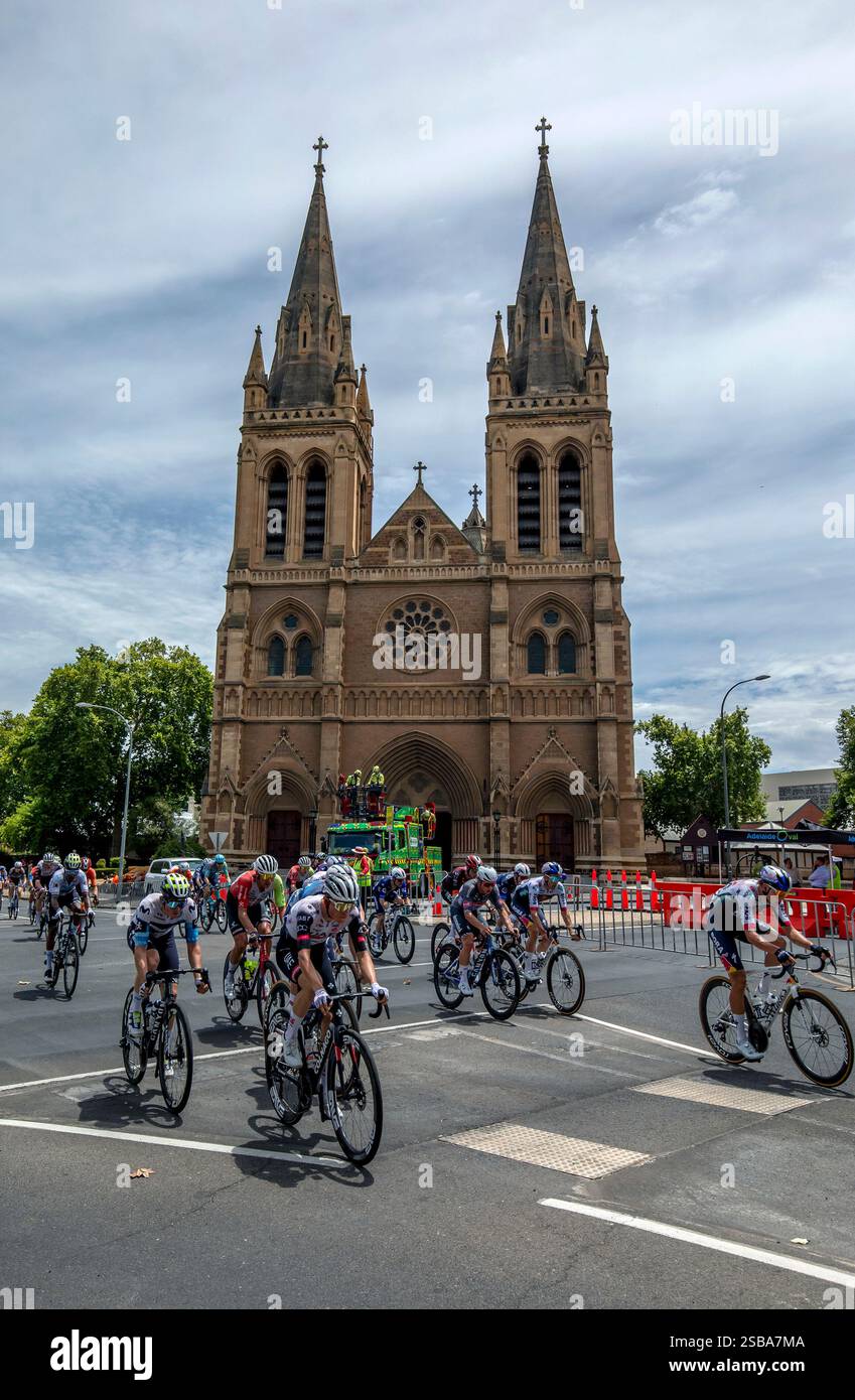 The peloton cycles past St Peters Cathedral along Pennington Terrace ...