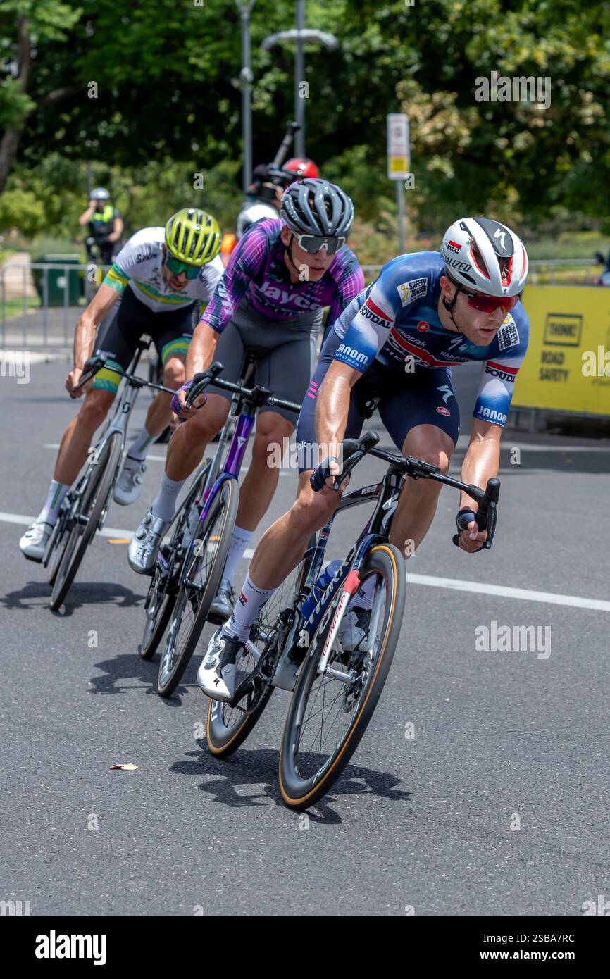 Casper Pedersen from Soudal Quickstep leads the breakaway trio along ...