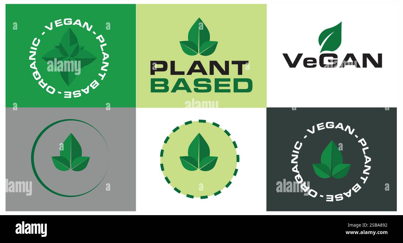 Vegan plant-based organic eco green healthy food natural bio label ...