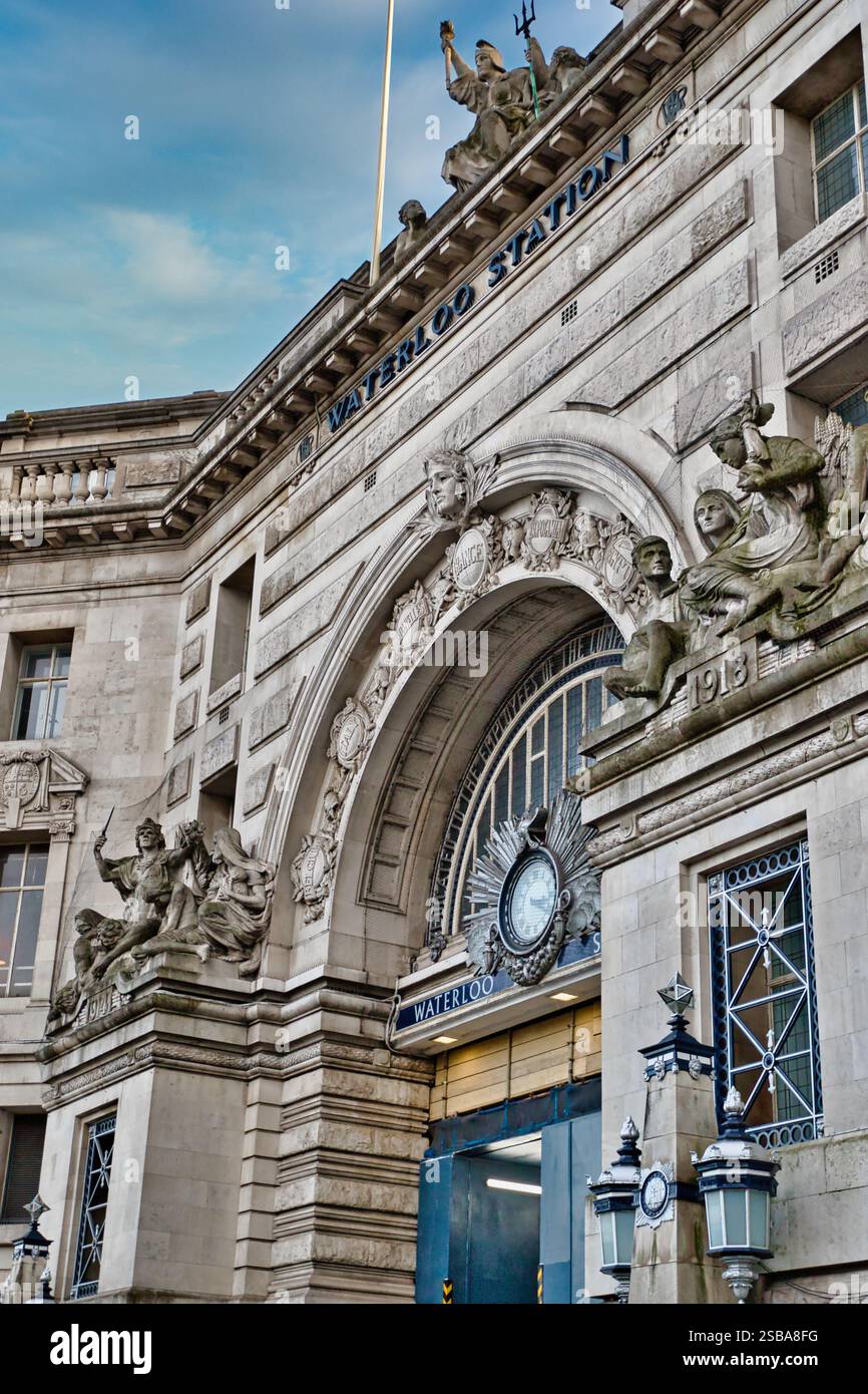 Detailed view of Waterloo Station's ornate facade, showcasing its stone ...