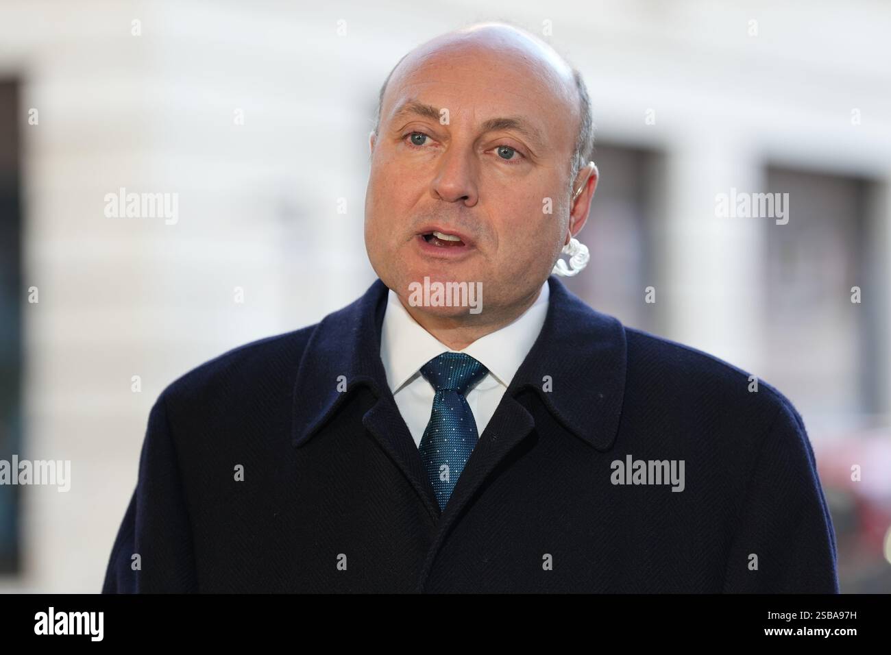 Shadow business and trade secretary Andrew Griffith speaks to the media ...