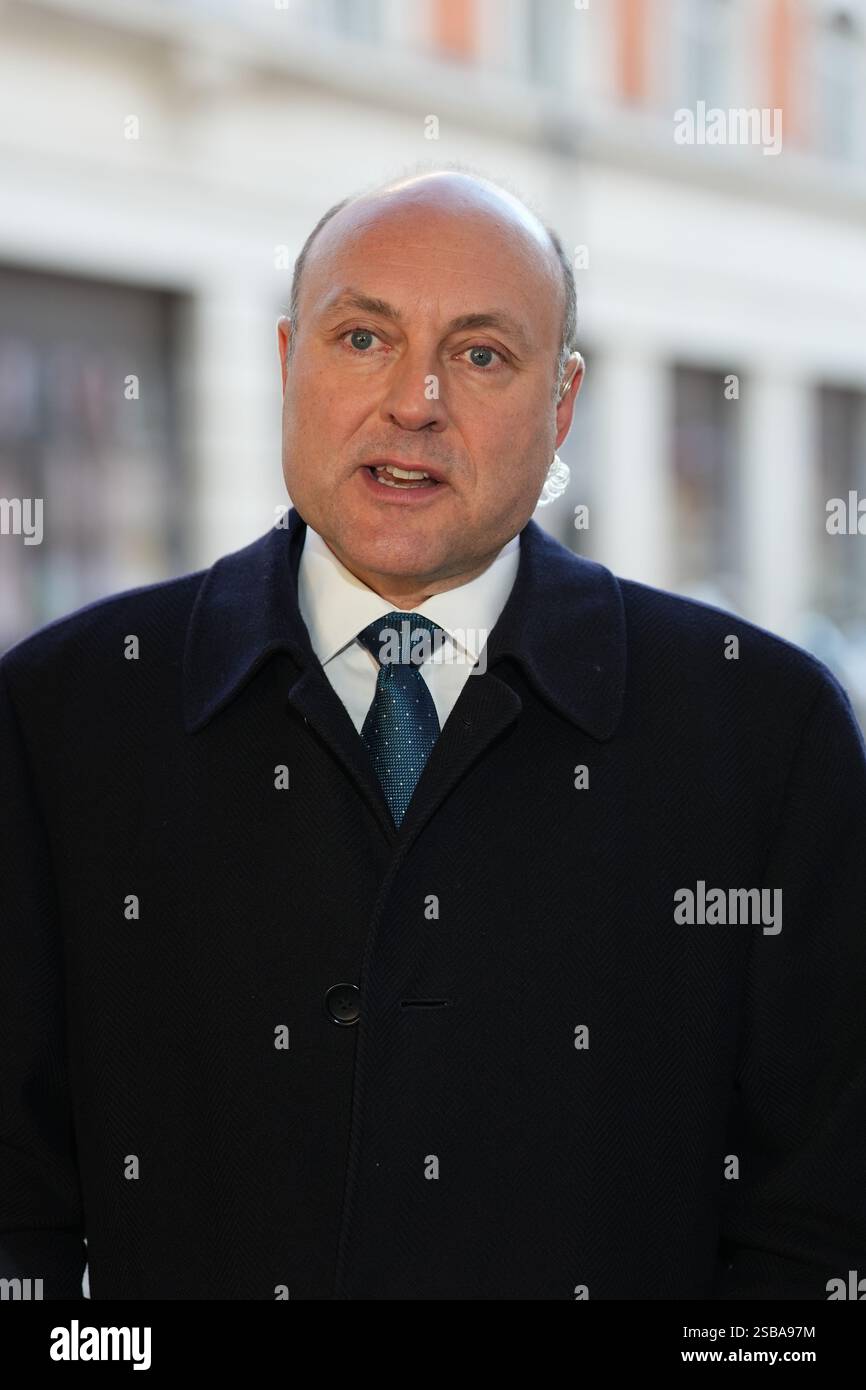 Shadow business and trade secretary Andrew Griffith speaks to the media ...