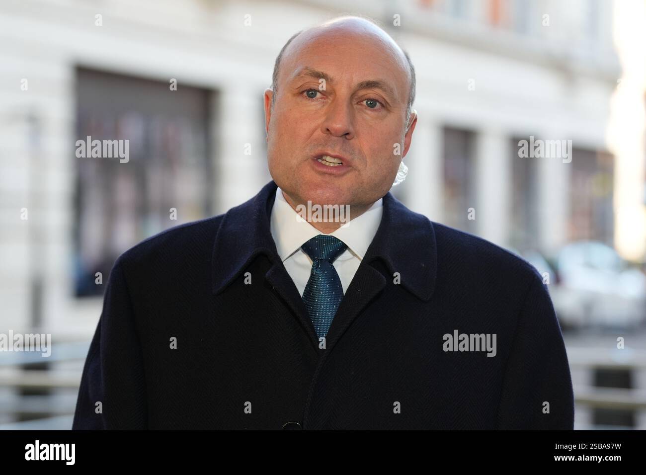 Shadow business and trade secretary Andrew Griffith speaks to the media ...