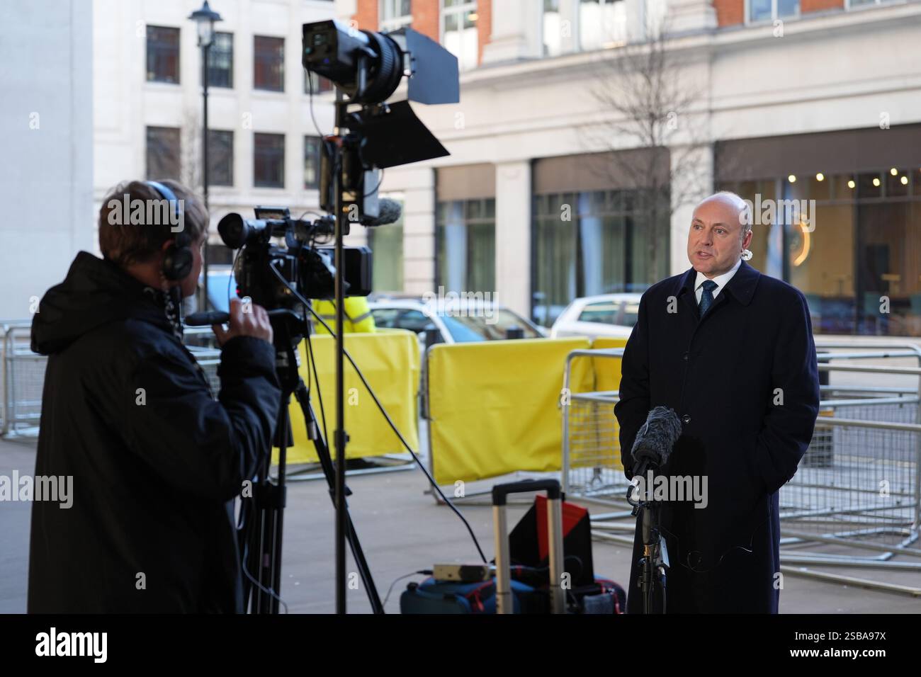 Shadow business and trade secretary Andrew Griffith speaks to the media ...