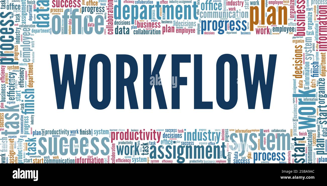 Workflow word cloud conceptual design isolated on white background ...