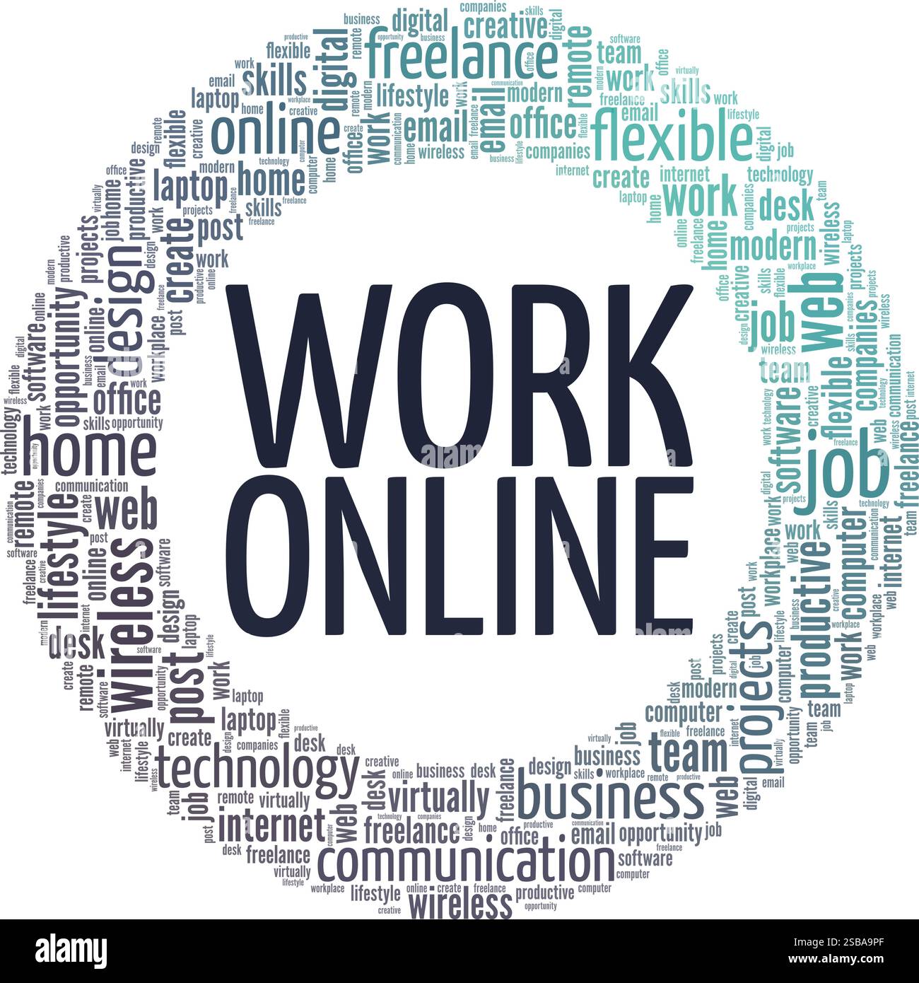 Work Online word cloud conceptual design isolated on white background ...