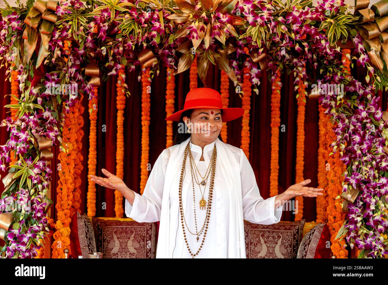 Hindu holy woman Sai Maa gives a holy speech to devotees on the eve of ...