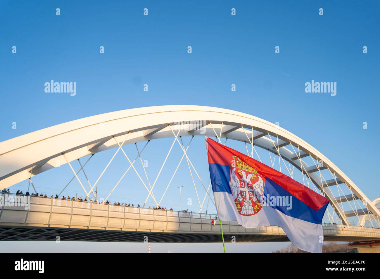 Students protest against the governement, Serbian flag infront of ...