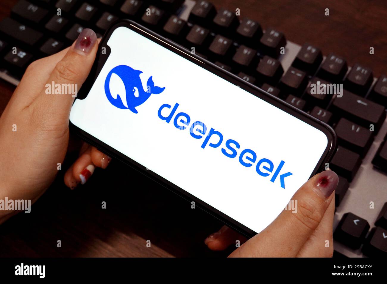 In this photo illustration, a Deepseek logo is displayed on the screen ...
