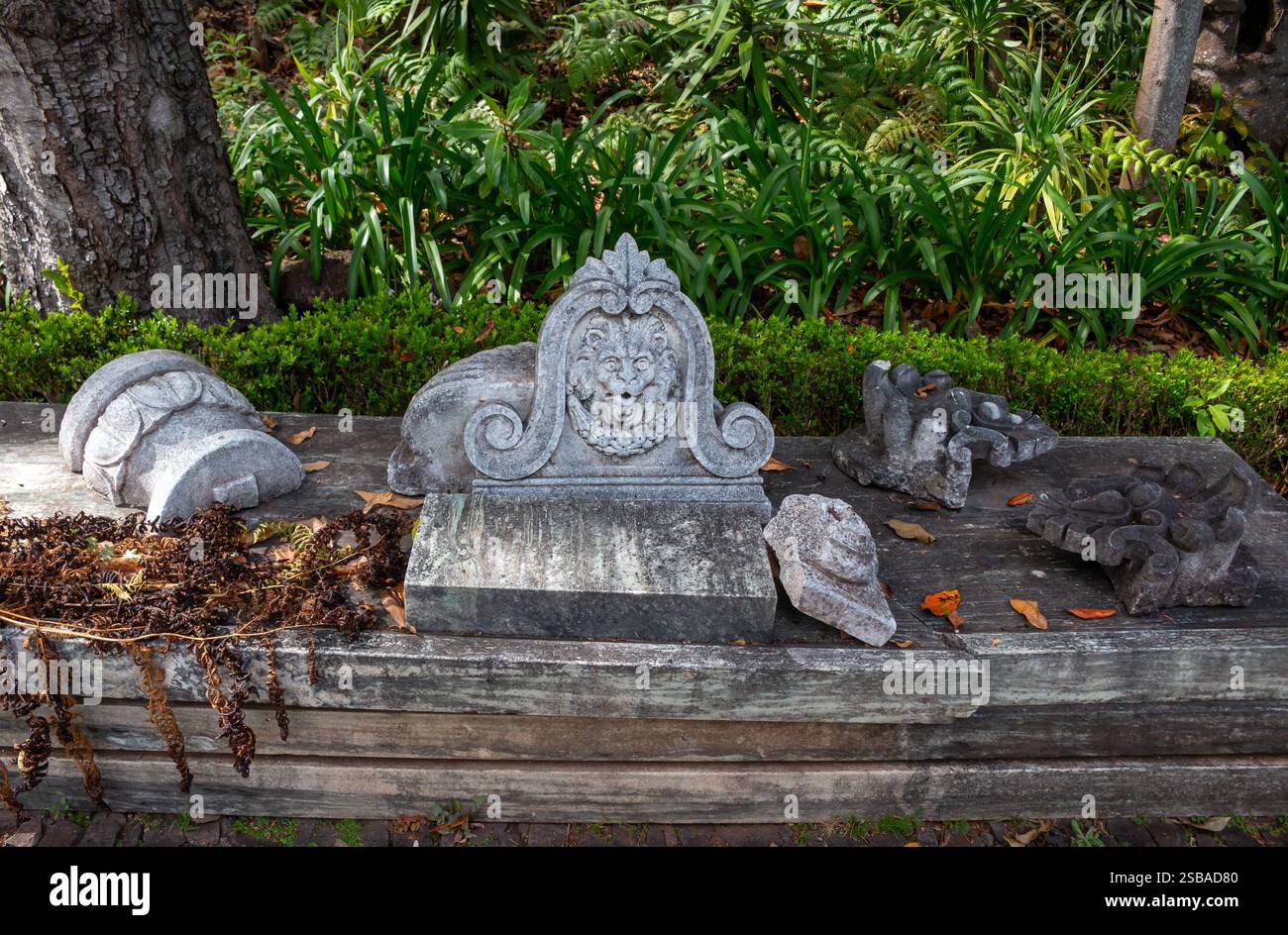 Details of the architecture among fresh greenery of the tropical ...