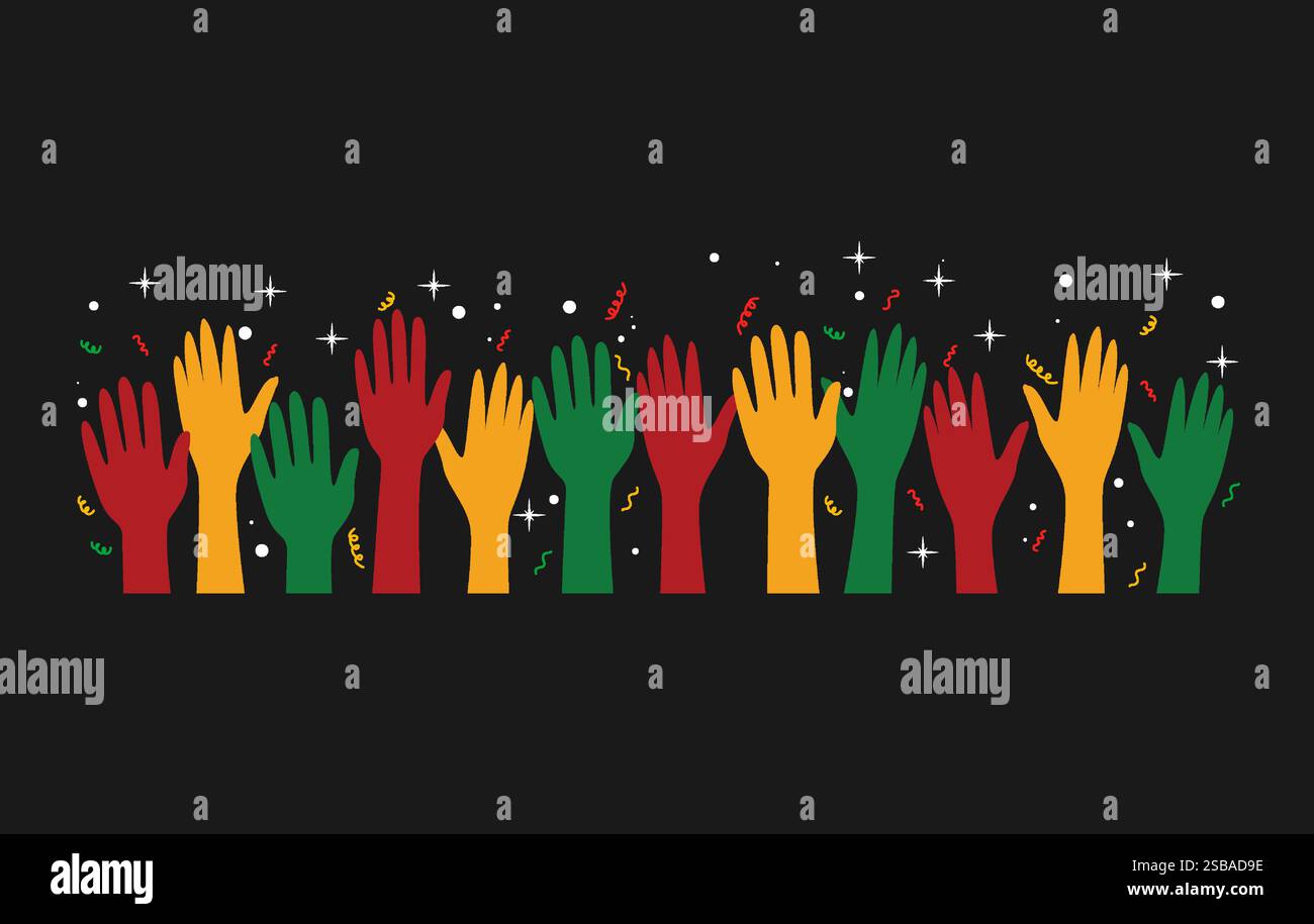 Black History Month Multicolored Hands With Open Palms Raised Up Stock ...