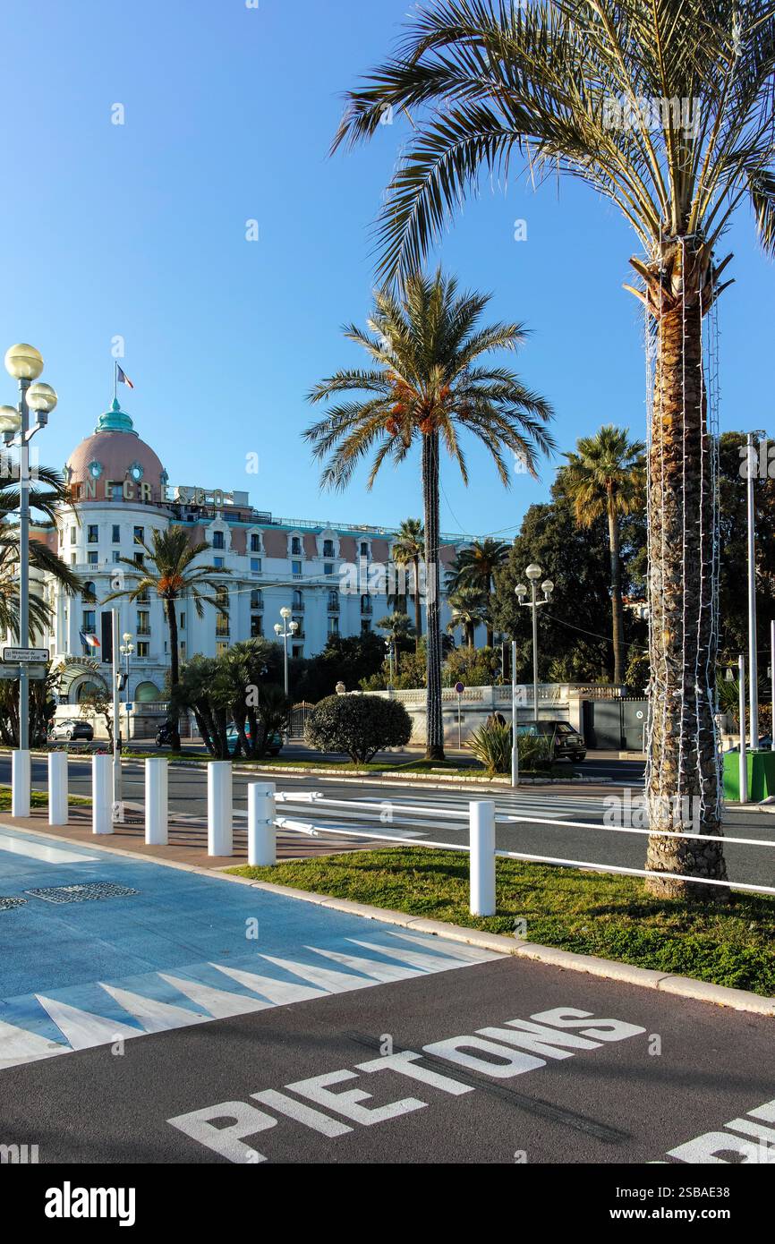 NICE, FRANCE - JANUARY 25, 2024: Sunset Panorama of Coastal street of ...