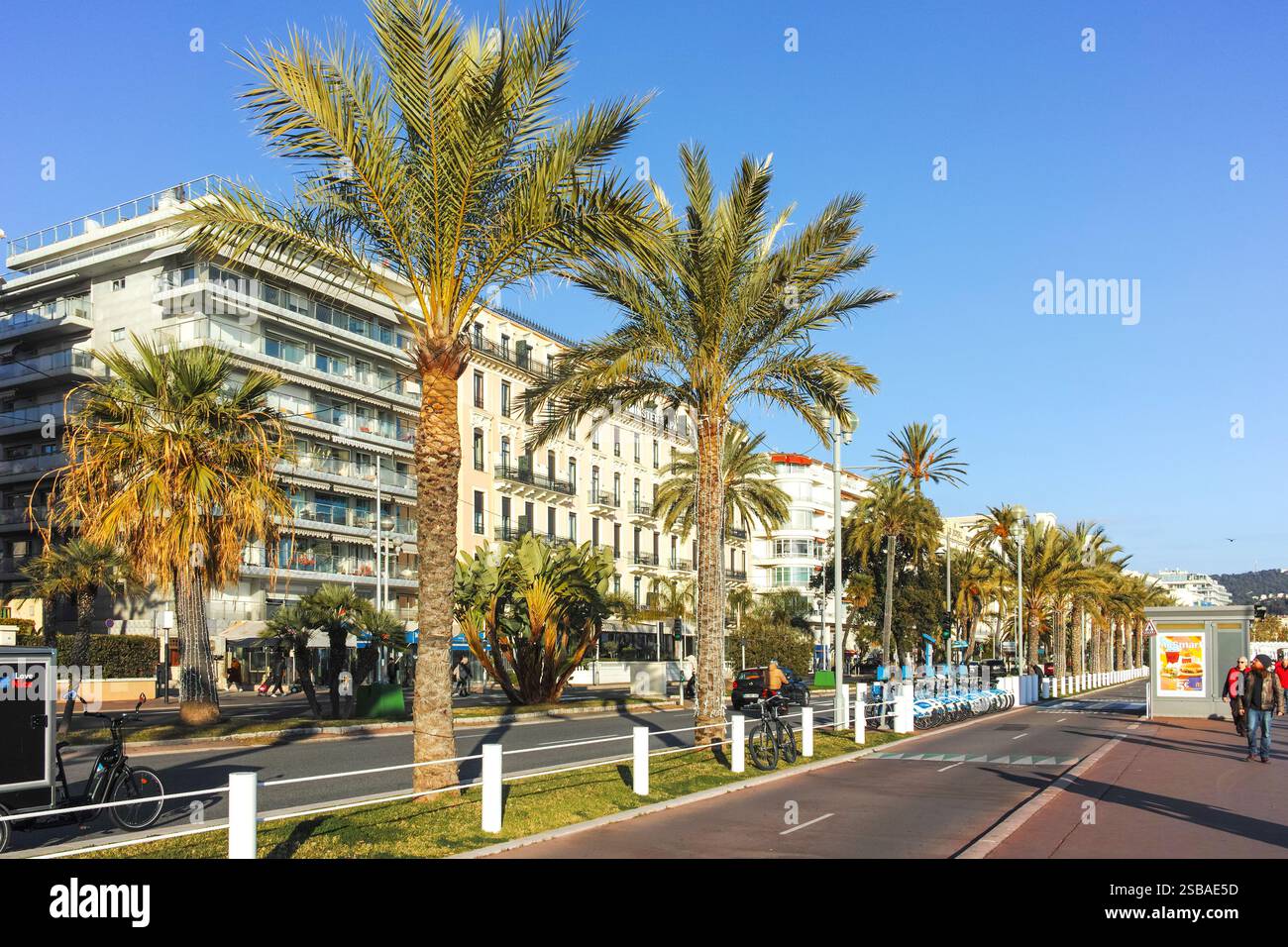 NICE, FRANCE - JANUARY 25, 2024: Sunset Panorama of Coastal street of ...