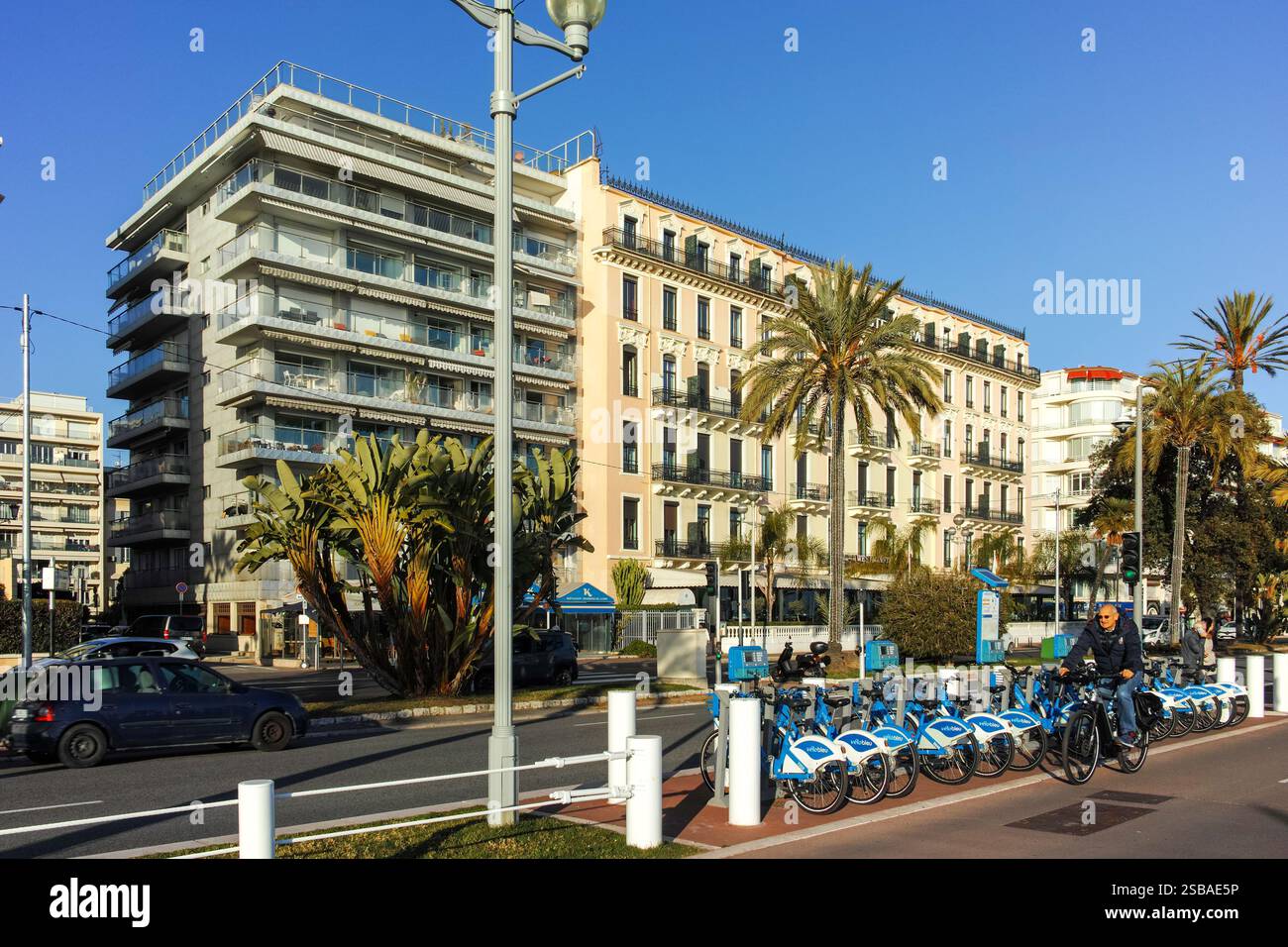 NICE, FRANCE - JANUARY 25, 2024: Sunset Panorama of Coastal street of ...