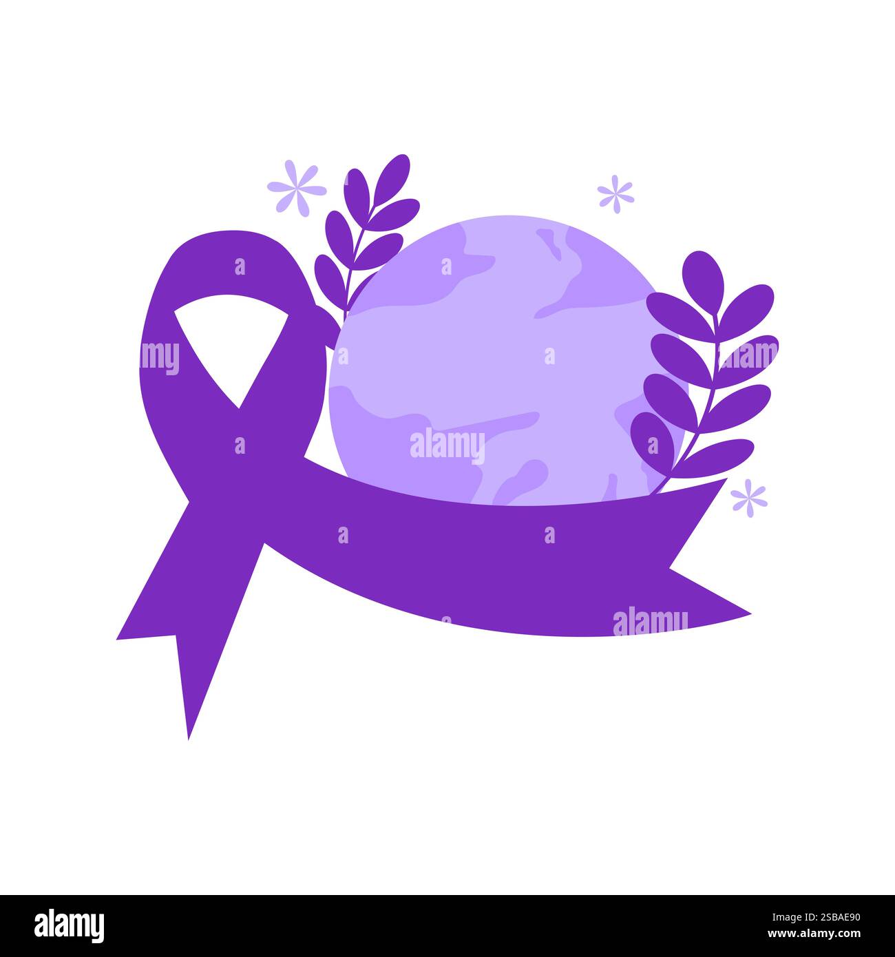 World Cancer Day Purple Ribbon With Abstract Leaves And Globe Stock ...