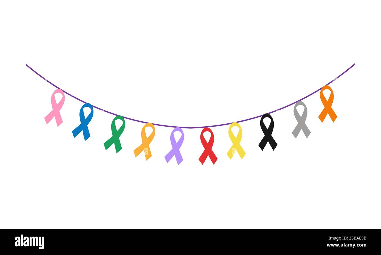 World Cancer Day Decorative Garland Of Colorful Ribbons Stock Vector ...