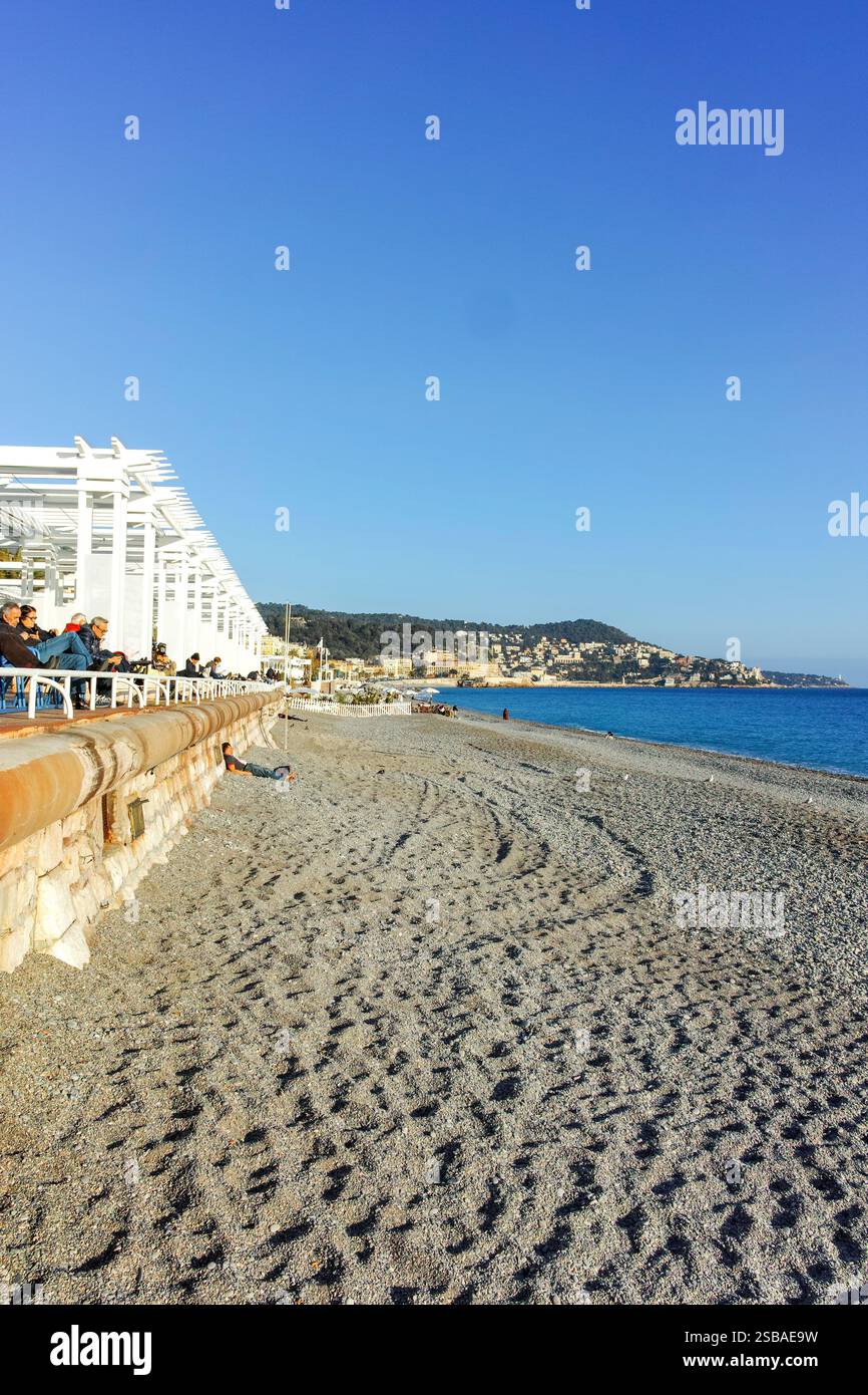 NICE, FRANCE - JANUARY 25, 2024: Sunset Panorama of Coastal street of ...