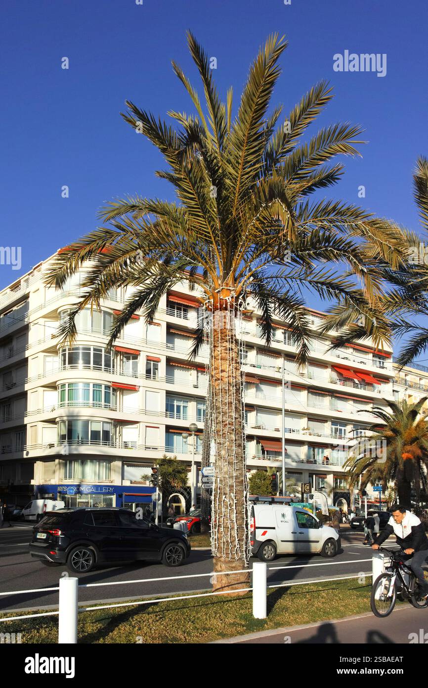 NICE, FRANCE - JANUARY 25, 2024: Sunset Panorama of Coastal street of ...