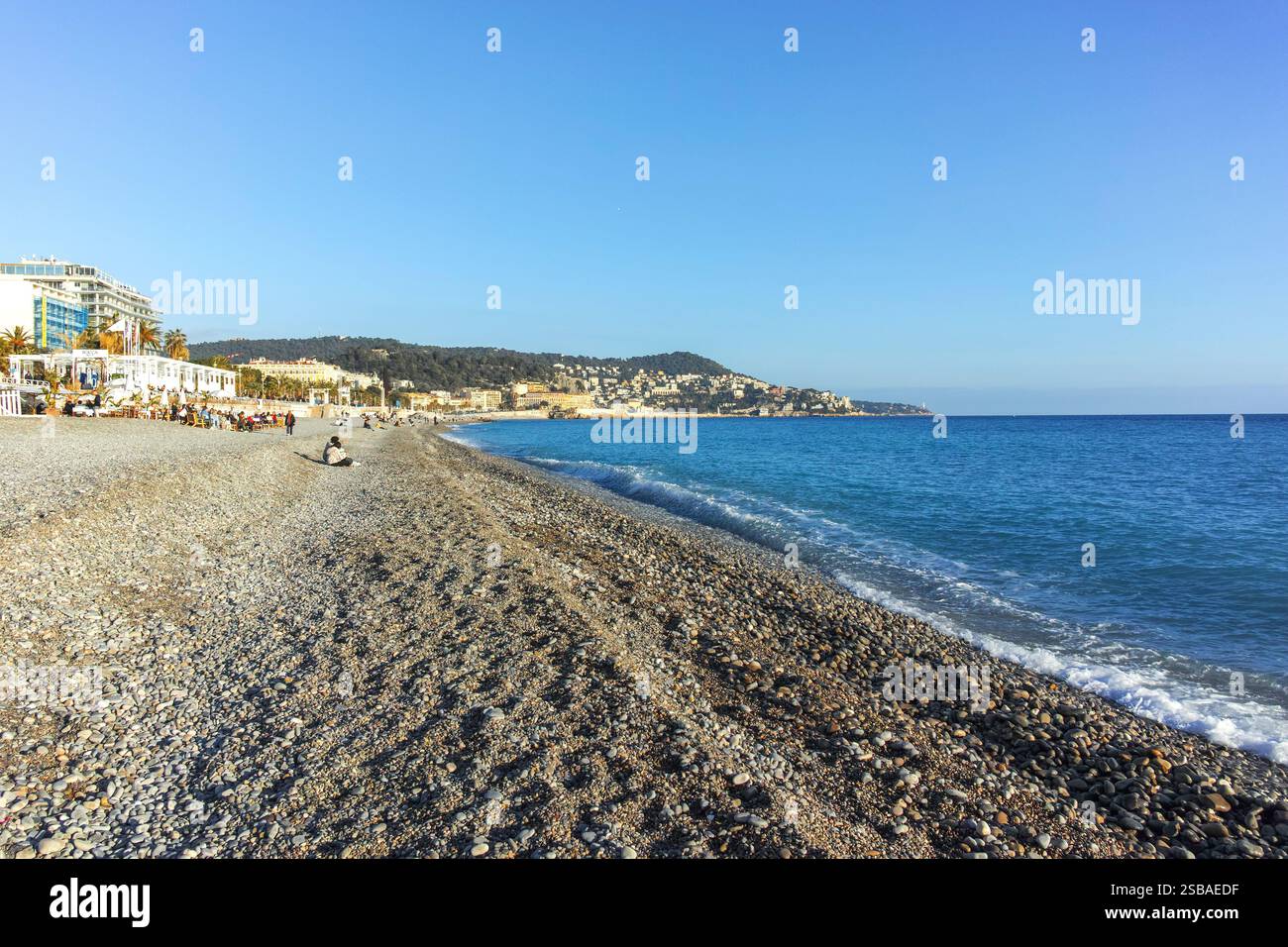 NICE, FRANCE - JANUARY 25, 2024: Sunset Panorama of Coastal street of ...