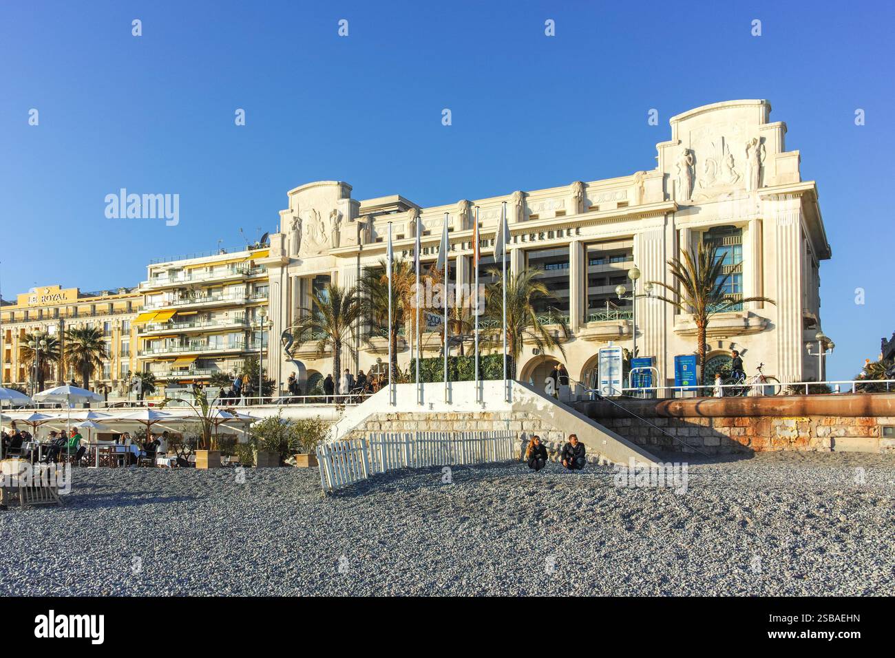 NICE, FRANCE - JANUARY 25, 2024: Sunset Panorama of Coastal street of ...